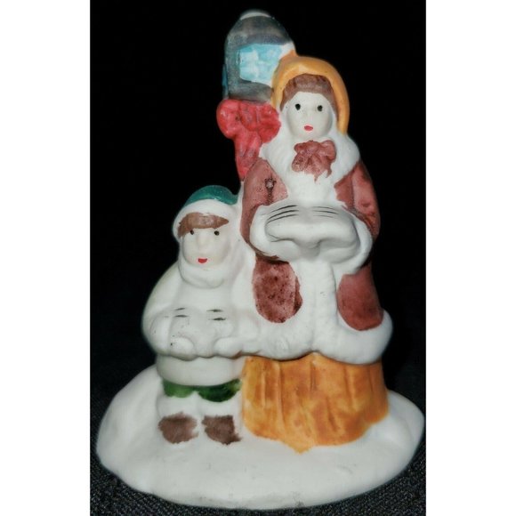 Holiday | Woman Child Caroling Singing By Lamp Post Christmas Village ...